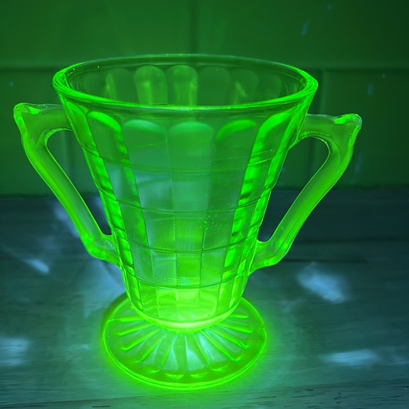 Anchor Hocking | Other | 93s Green Depression Cream Sugar Block Optic ...